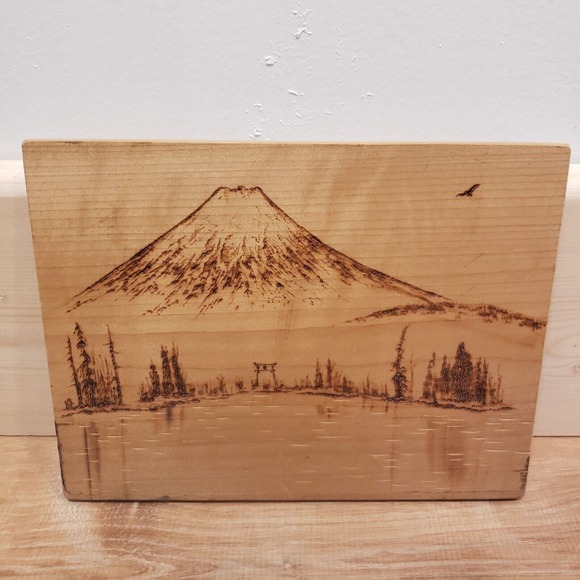 Handmade | Art | Wood Burning Pyrography Wall Art Plaque Mount Fuji ...